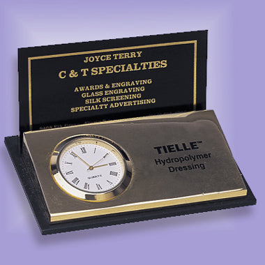 Brass Business Card Holder with Analog Clock — CrystalsBuy
